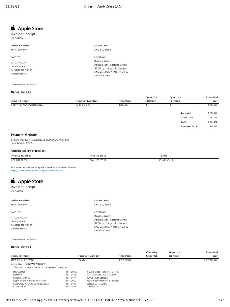 Apple Store Invoice for Mac Purchases | PDF