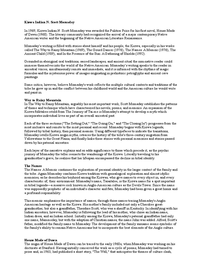 N. Scott Momaday: Kiowa Identity and Legacy | PDF | Poetry