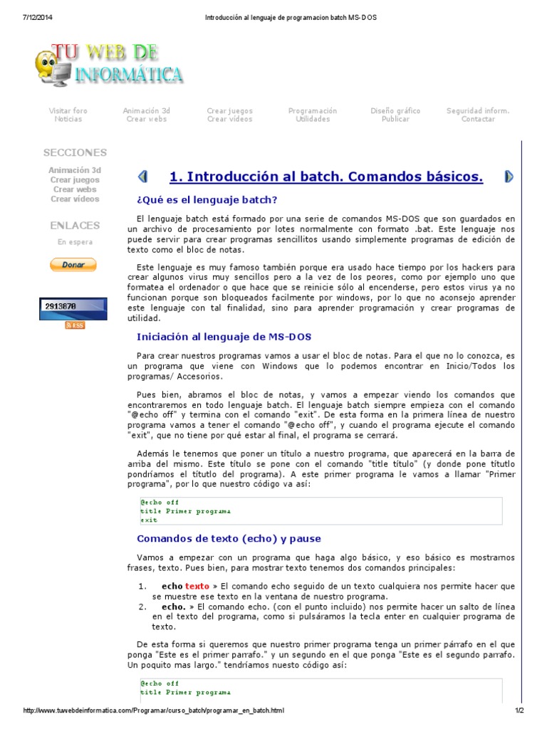 Introducción Al Lenguaje de Programacion Batch MS-DOS | PDF | Software | Áreas de informática
