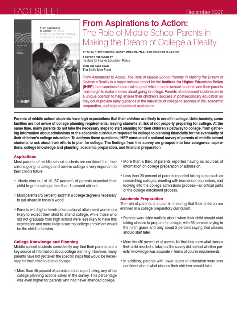 From Aspiration To Action Fact Sheet | PDF | College | College ...