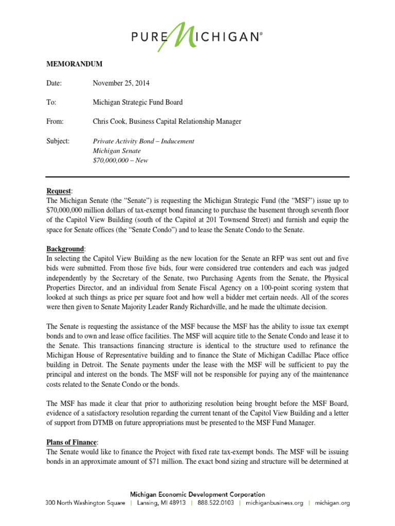 Memo On Capitol View Bonds | PDF | Municipal Bond | Bonds (Finance)