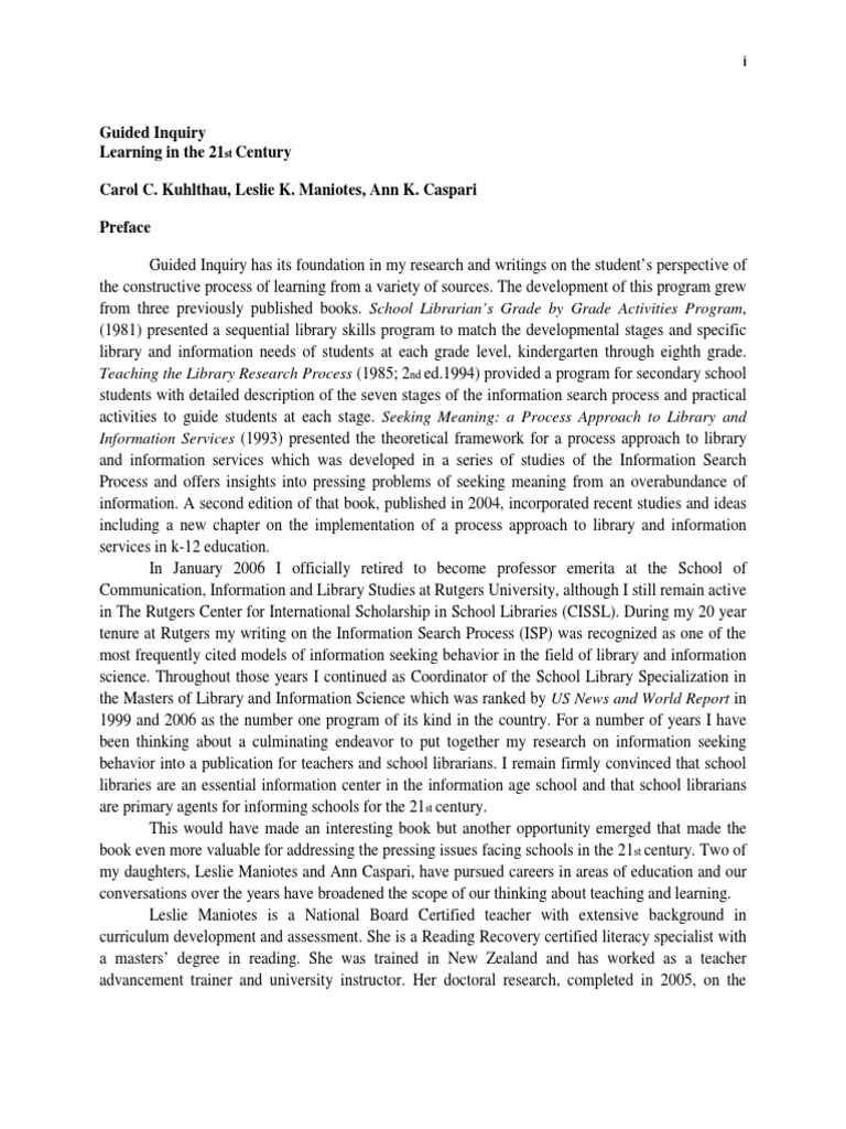 Guiding Inquiry: A Foundational Text on a Process Approach to Learning ...