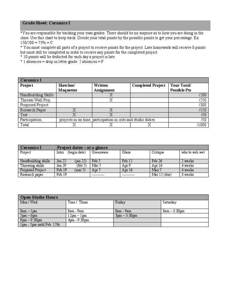 Grade Sheet: Ceramics I: Project Sketches/ Maquettes Written Assignment ...