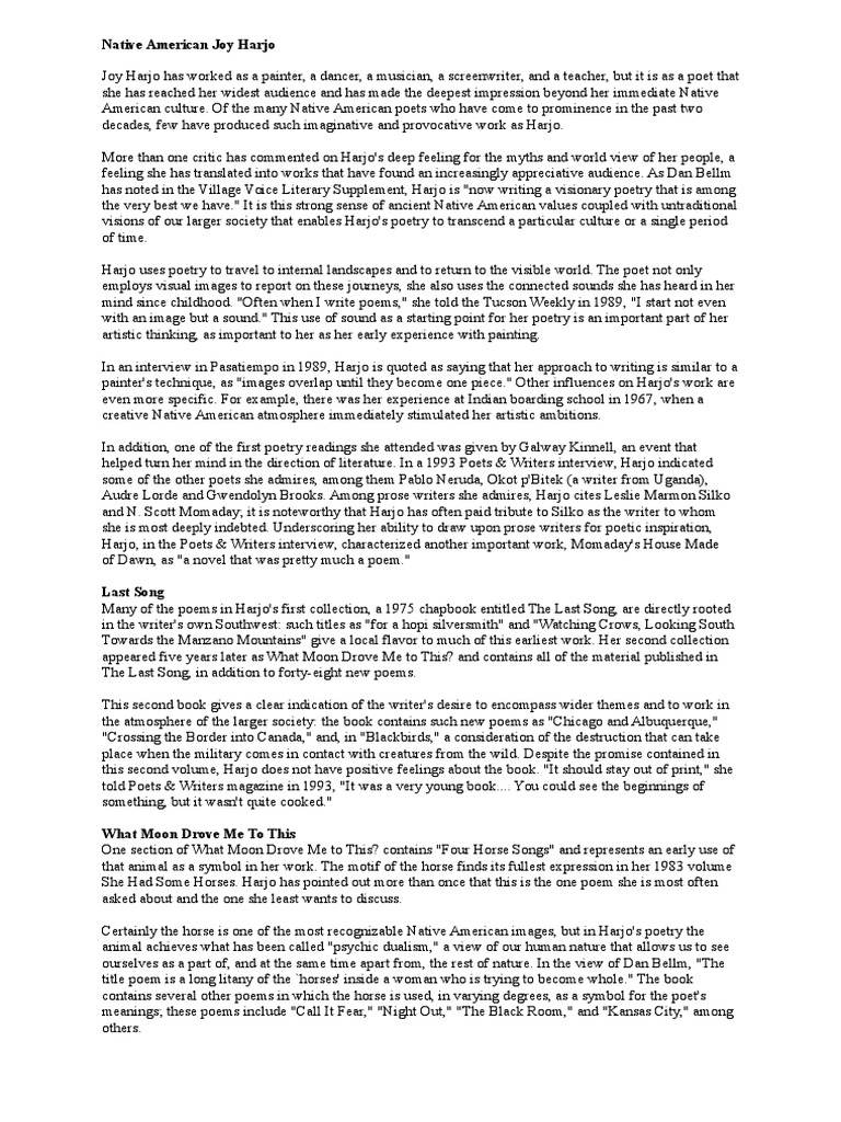 Native American Joy Harjo | PDF | Poetry | Landscape