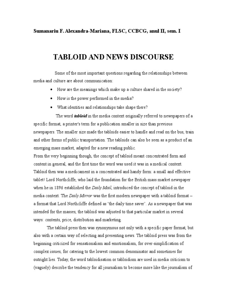 Tabloid and News Discourse | PDF | Sentence (Linguistics) | Journalism
