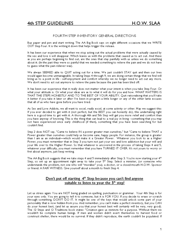 Step 4 Guidelines Slaa How | PDF | Mood (Psychology) | Mental Health