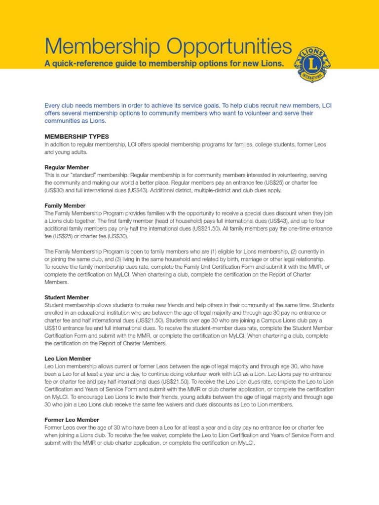 Lions Club Membership Options Explained | PDF | Fee | Business
