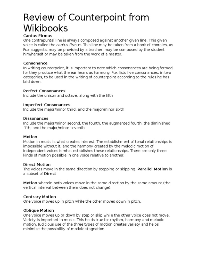 Review of Counterpoint From Wikibooks | Download Free PDF | Harmony ...