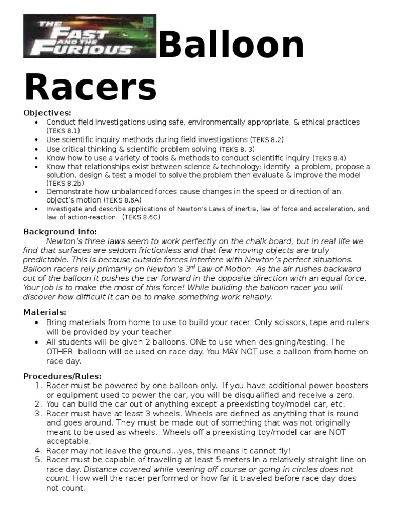 Balloon Racers | PDF | Force | Newton's Laws Of Motion