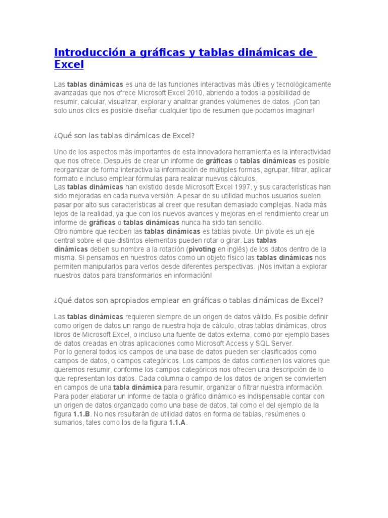 Introducción A Gráficas y Tablas Dinámicas de Excel | PDF | Microsoft Excel | Tabla (base de datos)