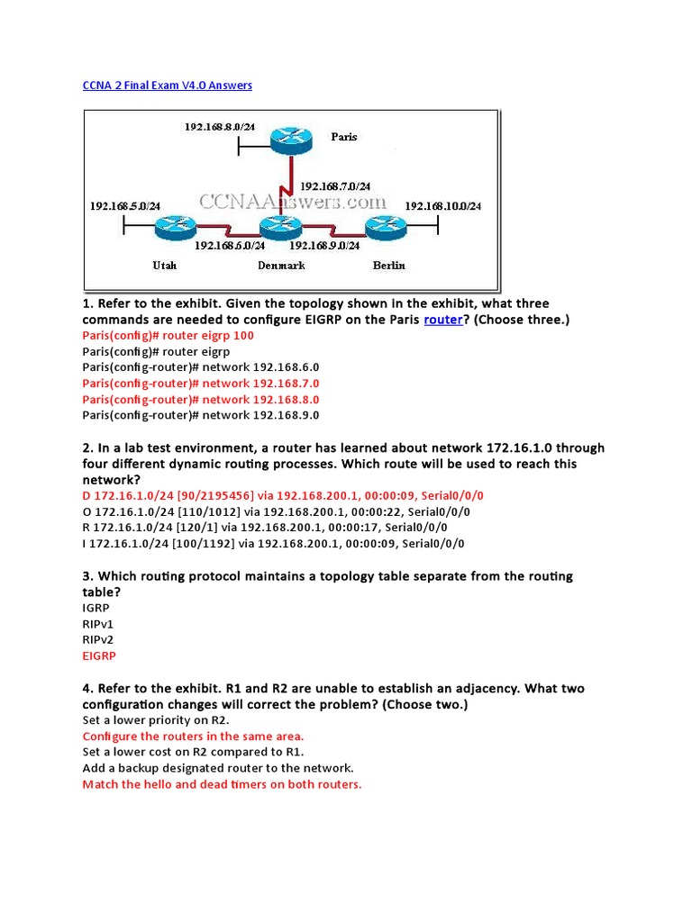 CCNA 2 Final Exam V4 PDF | PDF | Routing | Router (Computing)