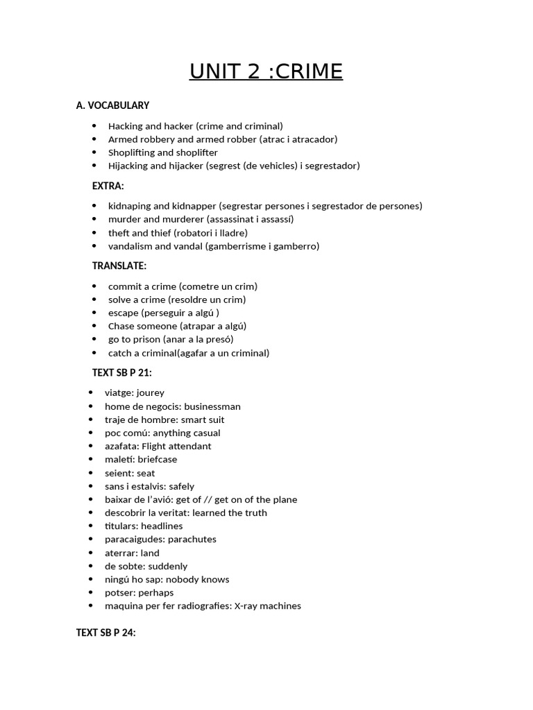 Unit 2:crime: A. Vocabulary | PDF | Theft | Crime & Violence