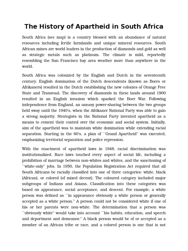 The History of Apartheid in South Africa | PDF | Apartheid | Africa