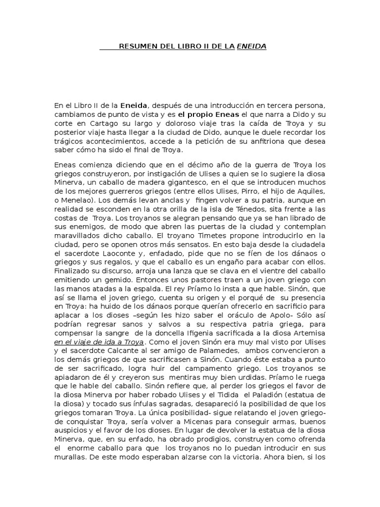 Resumen Del Libro II de La Eneida | PDF | Eneas | Troya