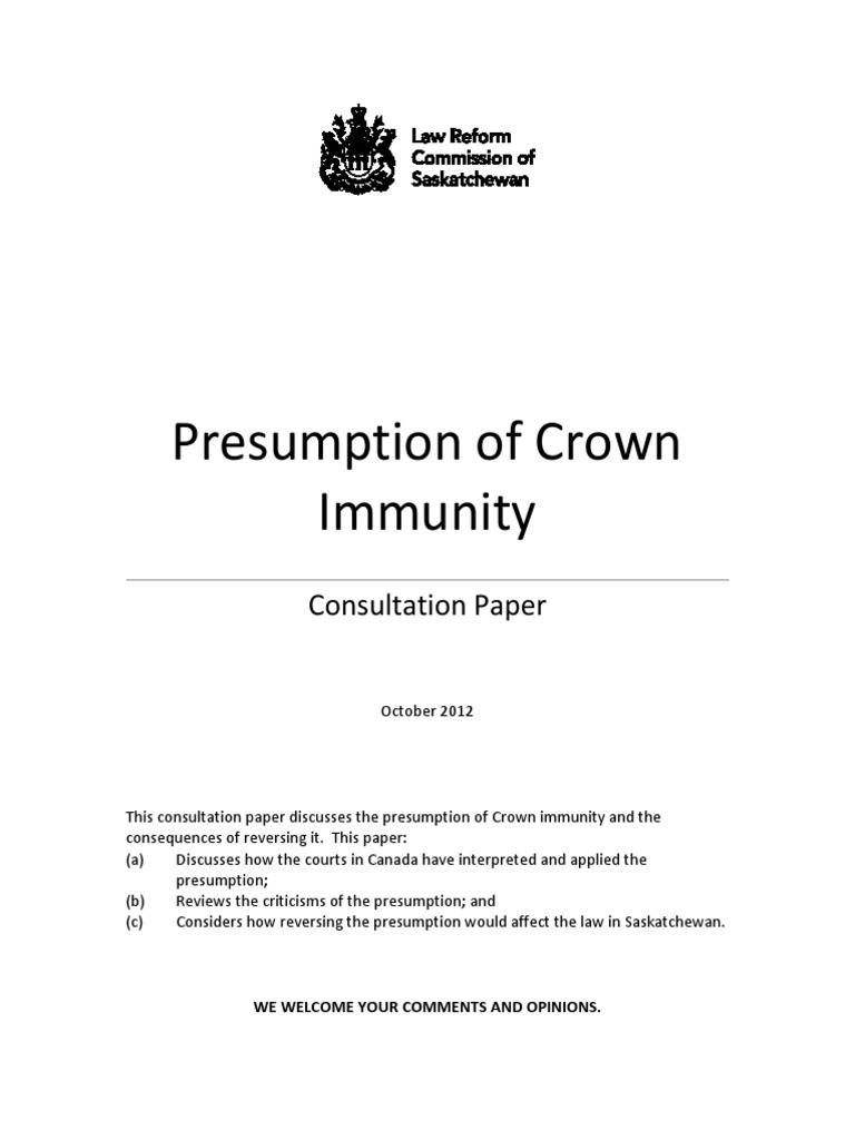 Crown Immunity Consultation Paper | PDF | Sovereign Immunity | The Crown