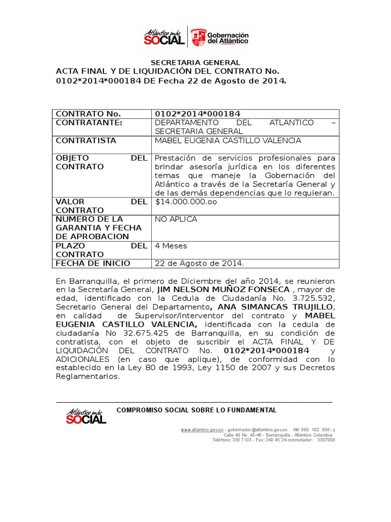 Acta Final y de Liquidación Del Contrato | PDF | Euro | Pagos