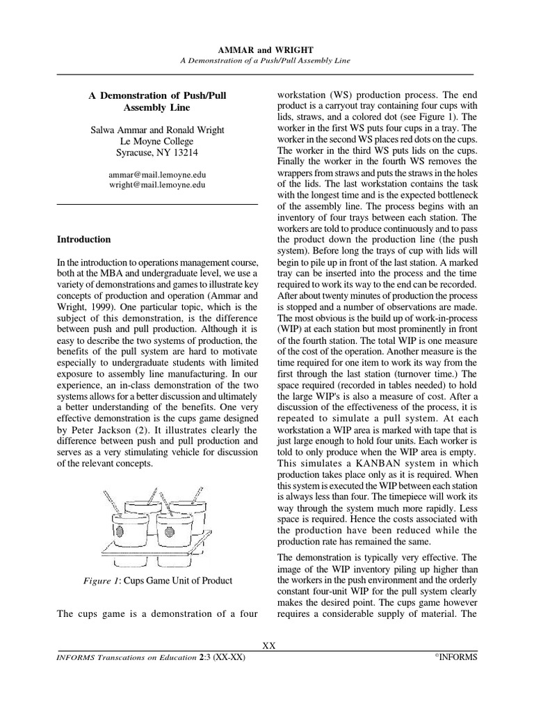 A Demonstration of A Push/Pull Assembly Line | PDF | Operations ...