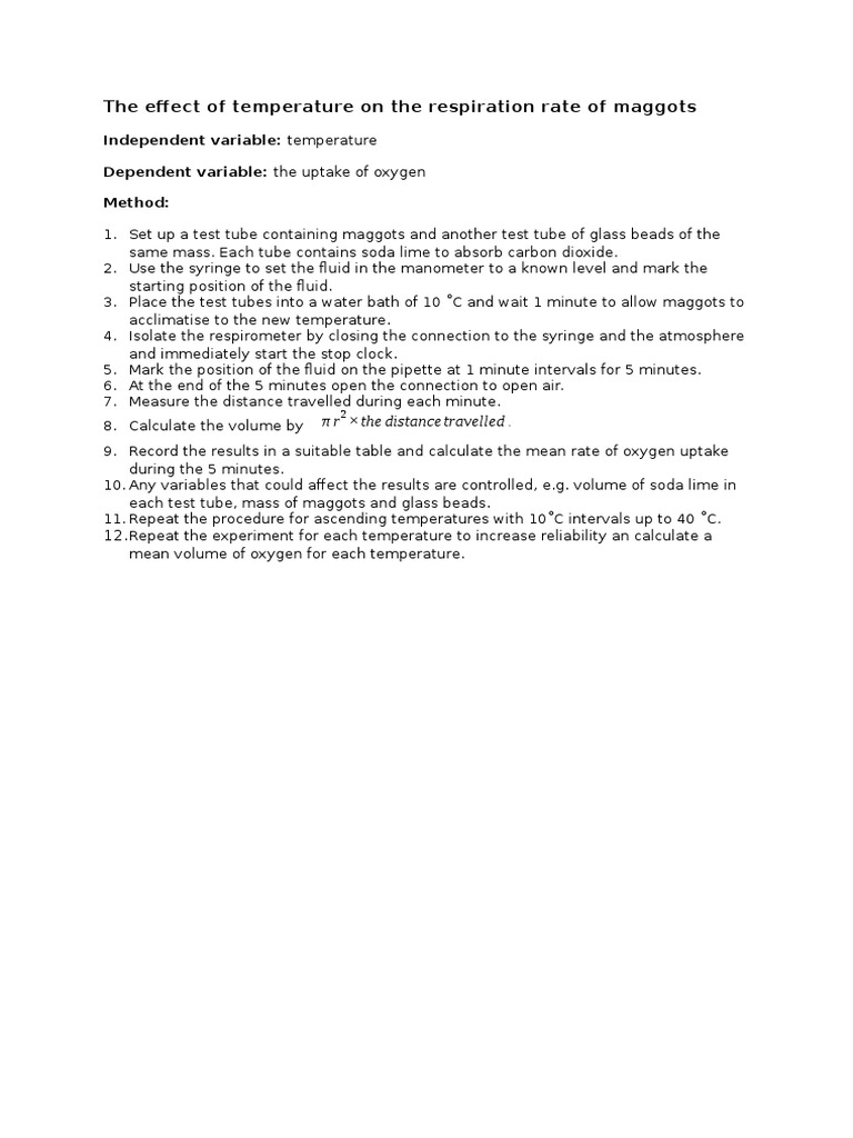 The Effect of Temperature On The Respiration Rate of Maggots | PDF
