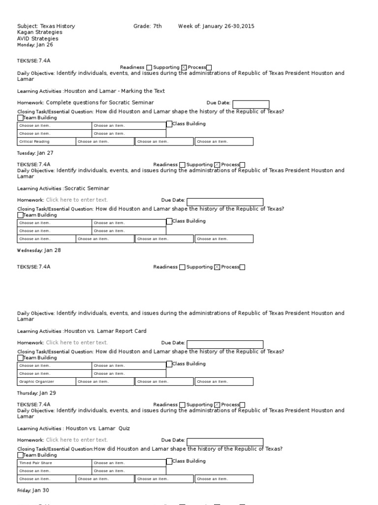 Texas History Lesson Plans Ss4 Wk2 1-26-30-2015 | Download Free PDF ...
