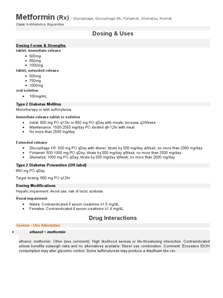 Metformin: Dosing & Uses | PDF | Hypoglycemia | Blood Sugar