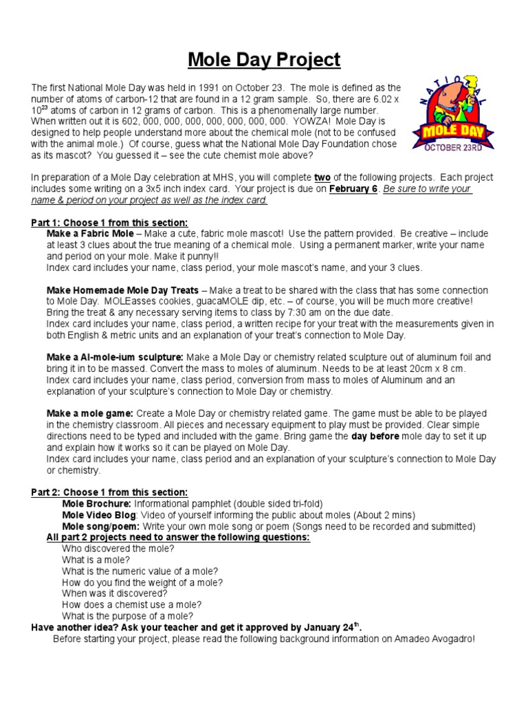 Mole Day Project | PDF | Mole (Unit) | Physical Sciences
