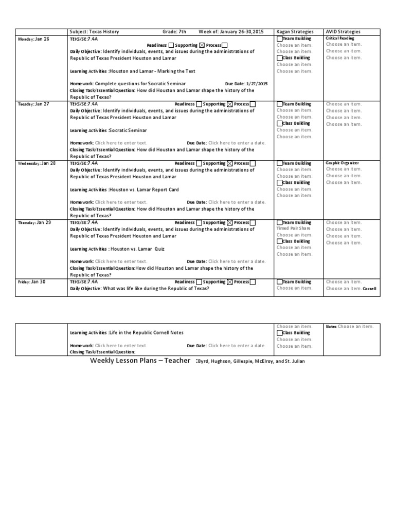Texas History Lesson Plans Ss4 Wk2 1-26-30-2015 | PDF | Lesson Plan ...