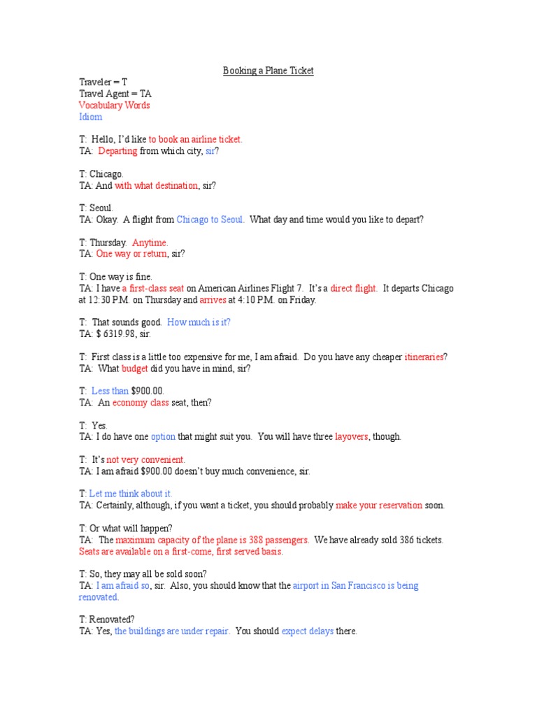 Airplane Travel Dialogue | Financial Transaction | Fee | Free 30-day ...