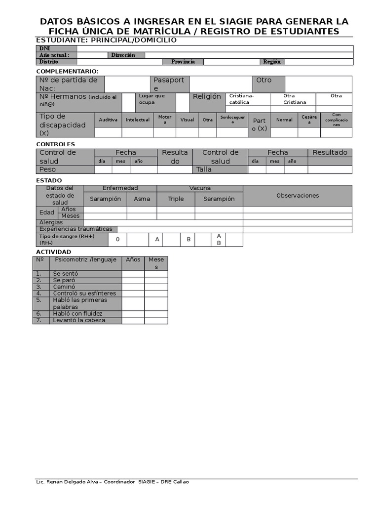 Formato para Ficha Única de Matrícula | PDF