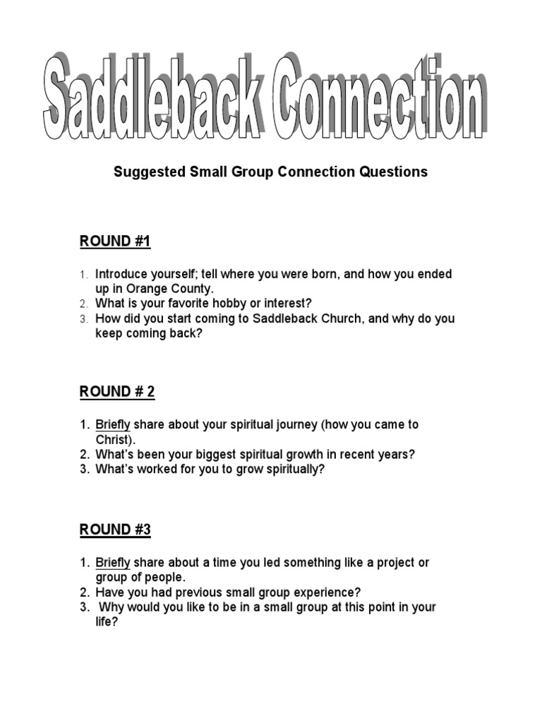Small Group Connection Questions Guide | PDF | Self-Improvement