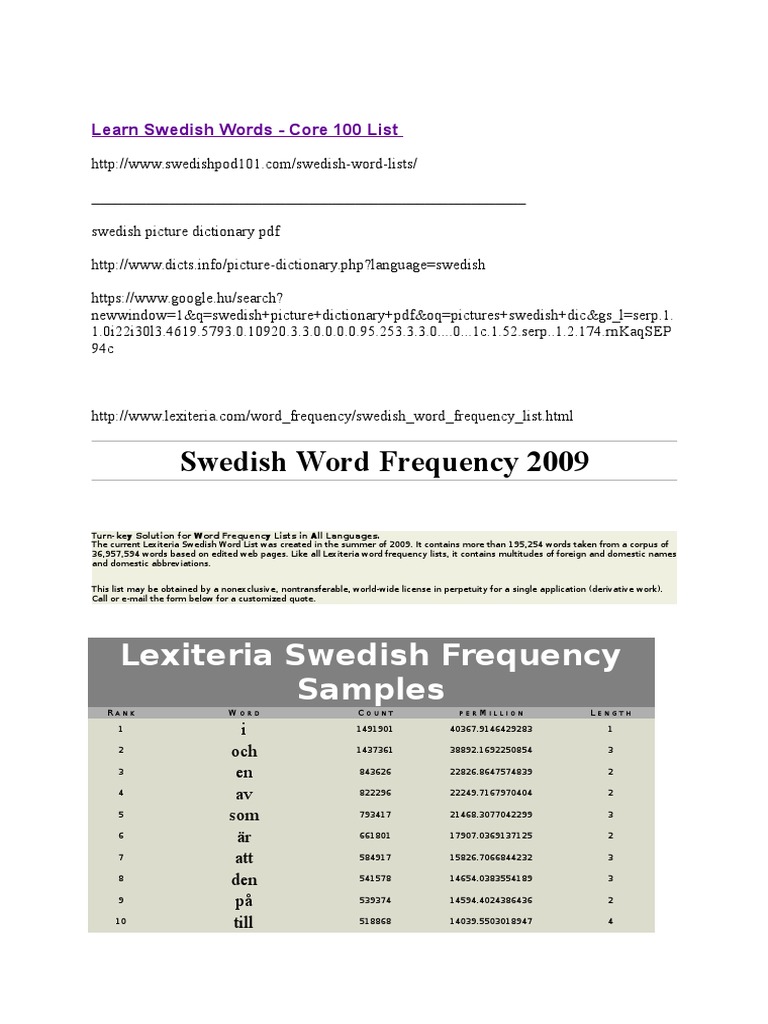 Swedish Word Frequency 2009 | PDF | Sweden | Science