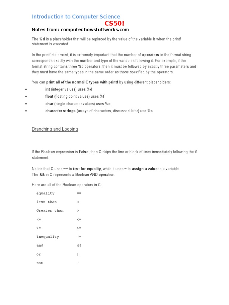 Introduction To Computer Science: Branching and Looping | PDF | C (Programming Language ...