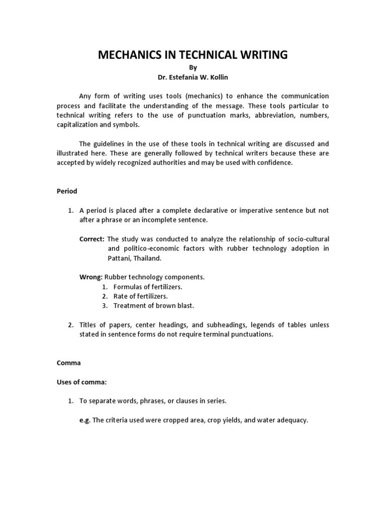 Mechanics in Technical Writing | PDF | Comma | Clause