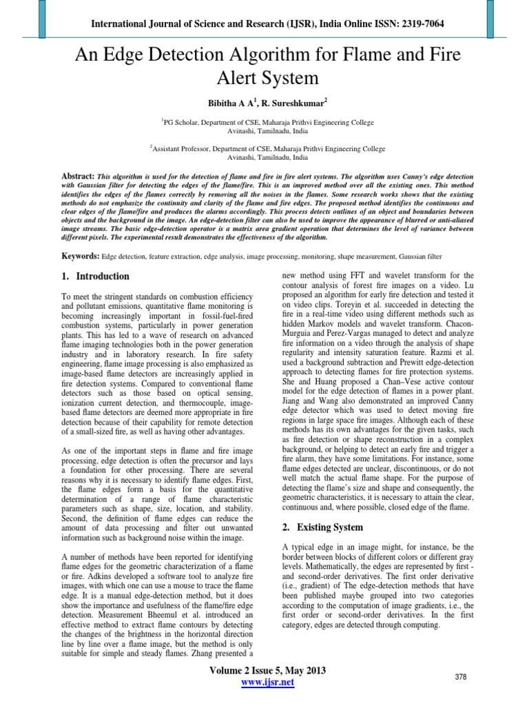 An Edge Detection Algorithm For Flame and Fire Alert System | Download Free PDF | Digital Signal ...