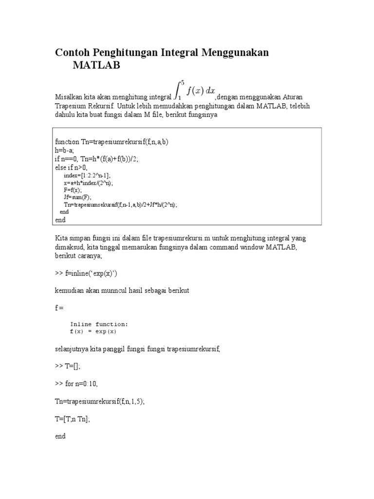 Contoh Penghitungan Integral Menggunakan Matlab2 | PDF
