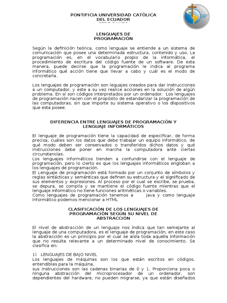 Clasificación de Los Lenguajes de Programación | PDF | Lenguaje de ...