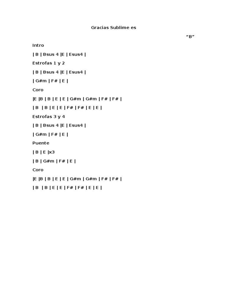 Gracias Sublime Es - Acordes | PDF