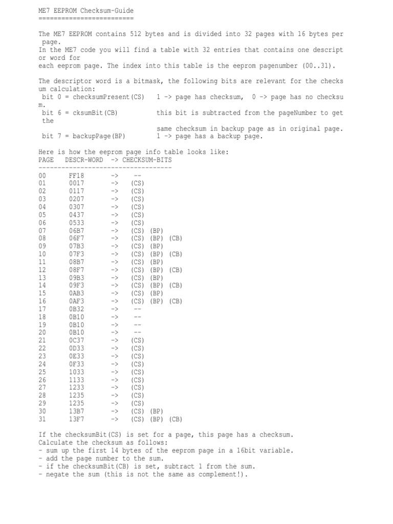 ME7 Eeprom Checksum Guide | PDF | Discrete Mathematics | Algorithms