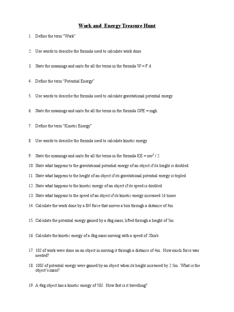 Work and Energy Concepts Explained | PDF | Potential Energy | Kinetic ...