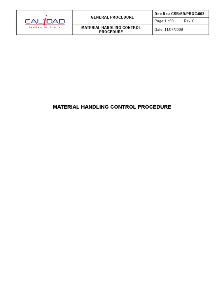 Material Handling Control Procedure | PDF | General Contractor ...