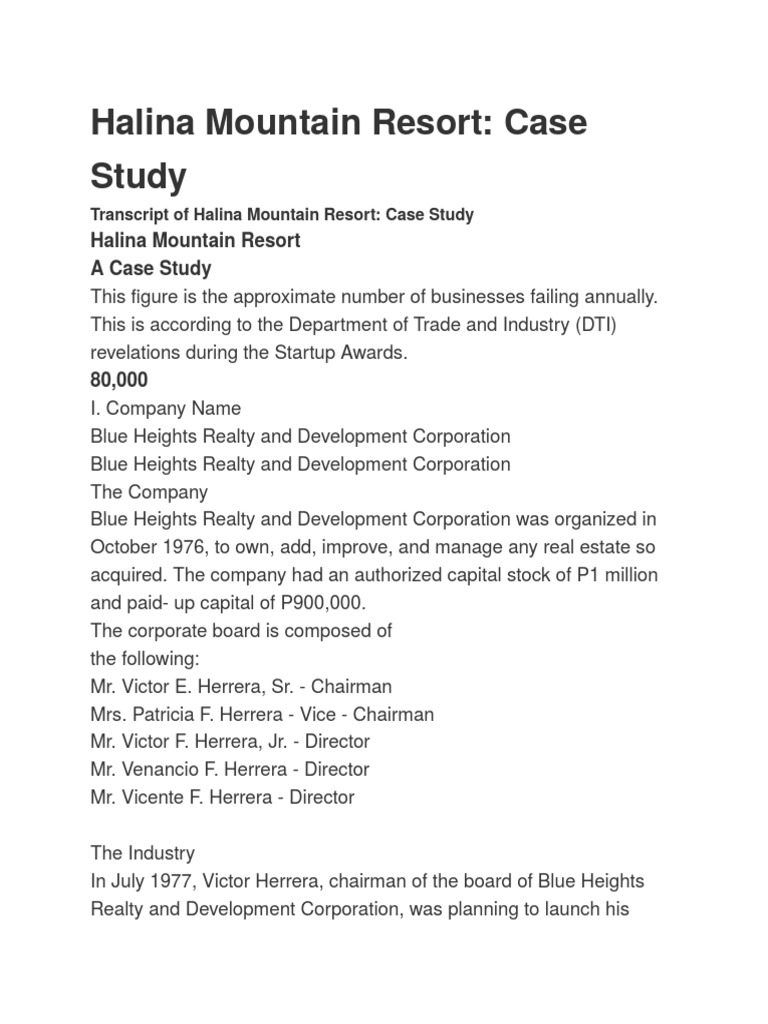 Halina Mountain Resort Case Study | PDF | Resort | Economics