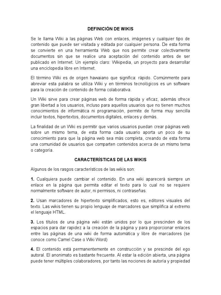 Wikis Caracteristicas | PDF | Wiki | Página web