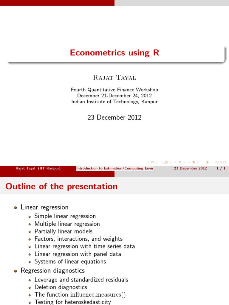 Introduction Econometrics R | PDF | Errors And Residuals | Coefficient ...