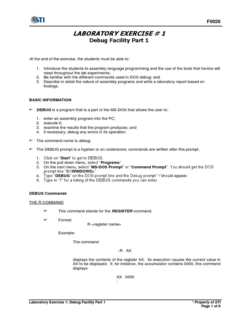 Lab 1 Debug Facilty Part 1a Download Free Pdf Command Line Interface Computer Data Storage
