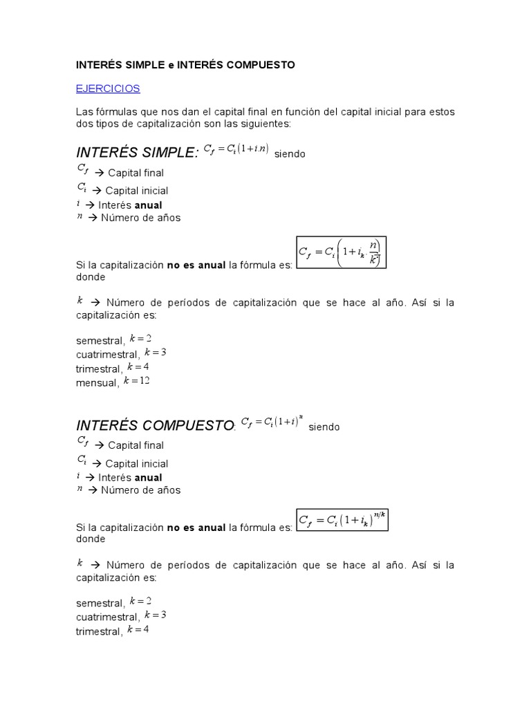 Ejercicios de Interés Simple y Compuesto | PDF | Finanzas Matemáticas ...