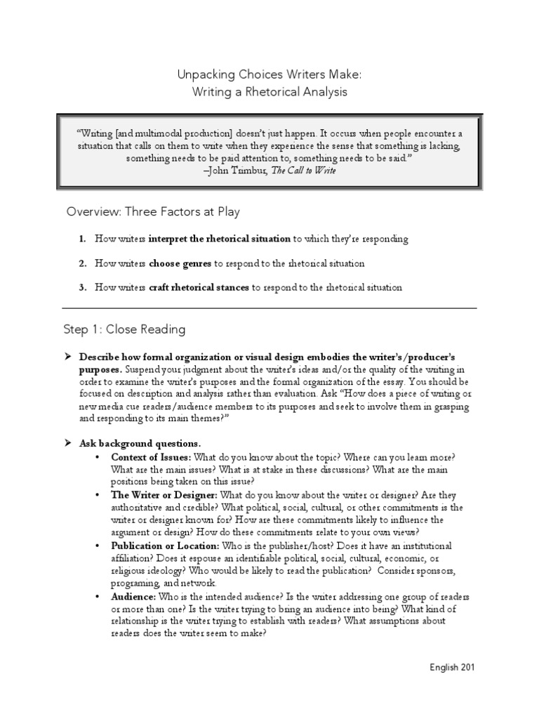 Rhetorical Analysis Handout | PDF | Rhetoric | Genre