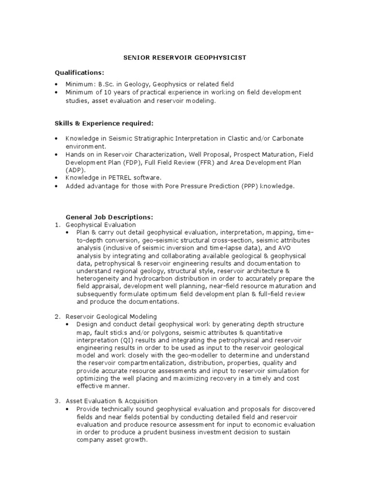 Senior Reservoir Geophysics | PDF | Petroleum Reservoir | Geology