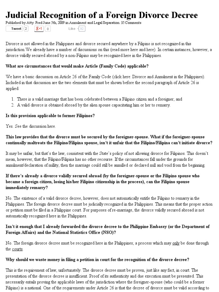 Judicial Recognition of a Foreign Divorce Decree at Philippine E-Legal ...