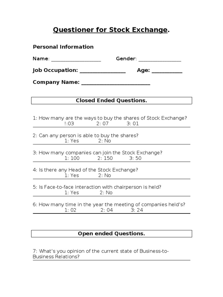 Questioner For Stock Exchange | PDF