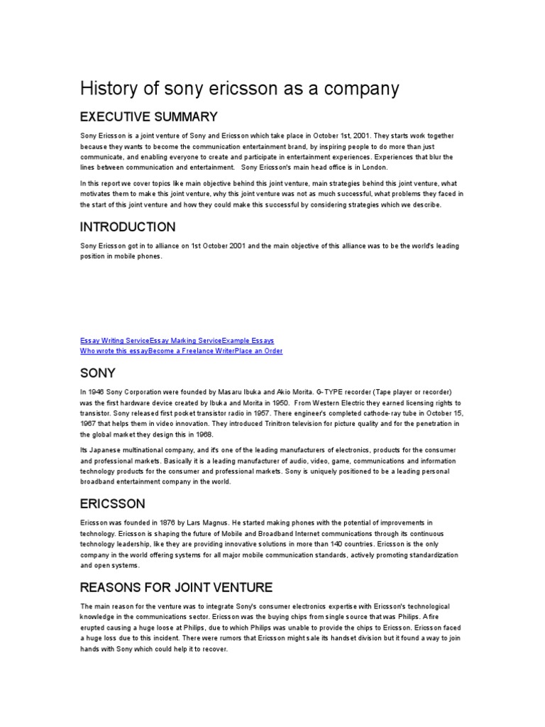 History of Sony Ericsson As A Company | PDF | Sony | Ericsson