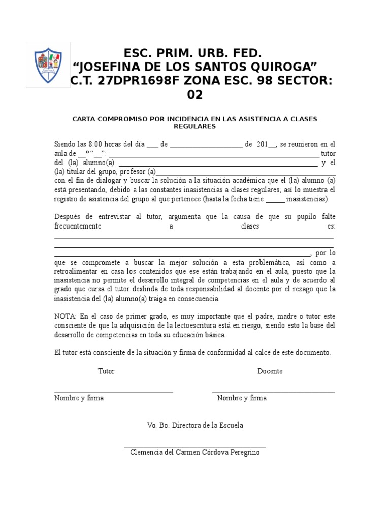 Carta Compromiso Por Inasistencias | PDF | Ciencia y matemáticas